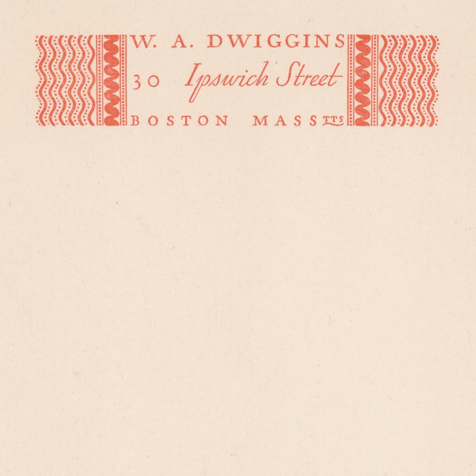 [W.A. Dwiggins letterhead, 1930s] – Katherine Small Gallery